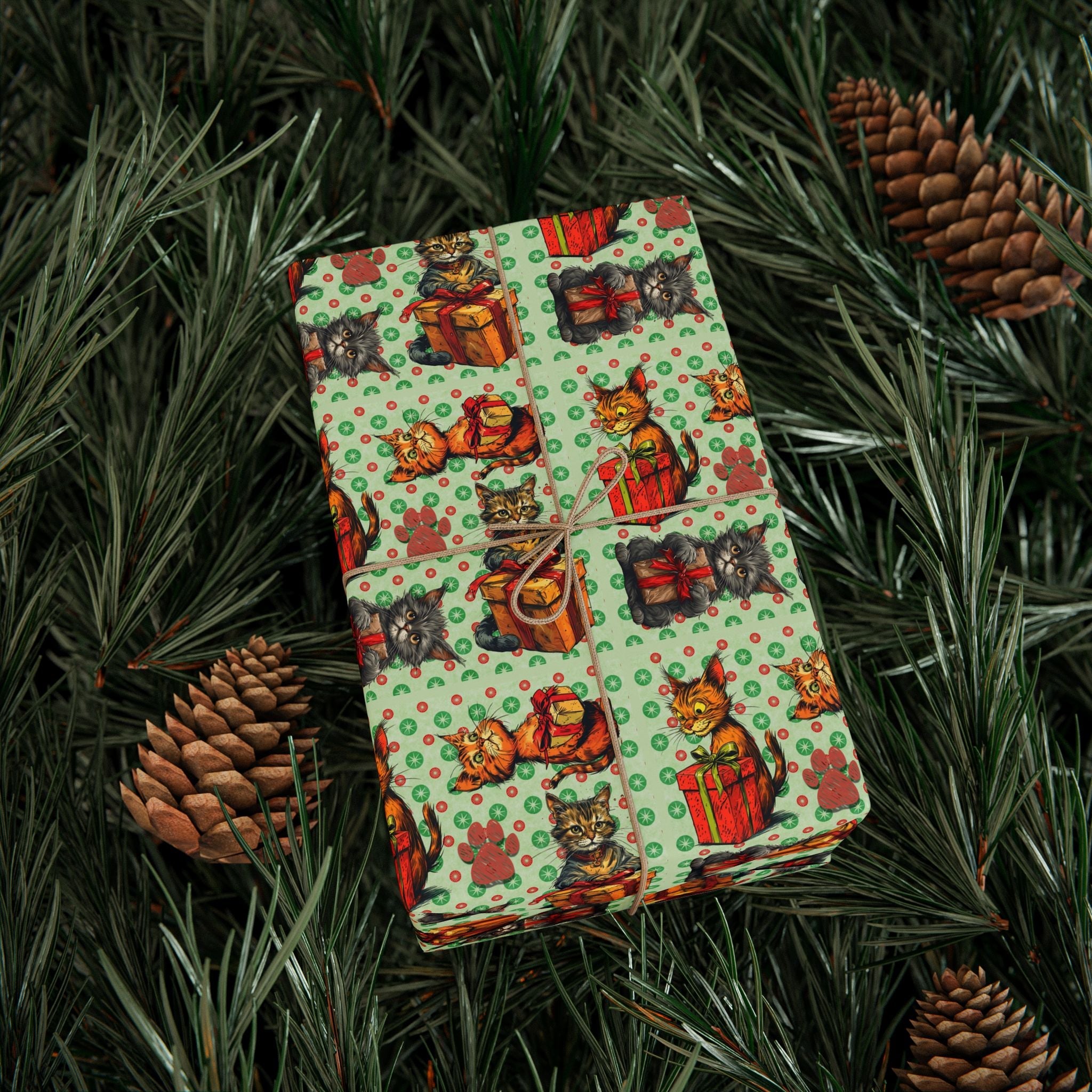 Vintage Cats Christmas Wrapping Paper - Charming Holiday Gift Wrap ...